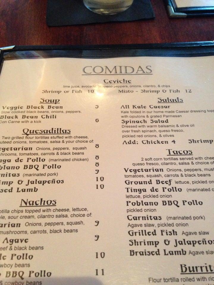 Menu at Blue Agave pub & bar, Vero Beach