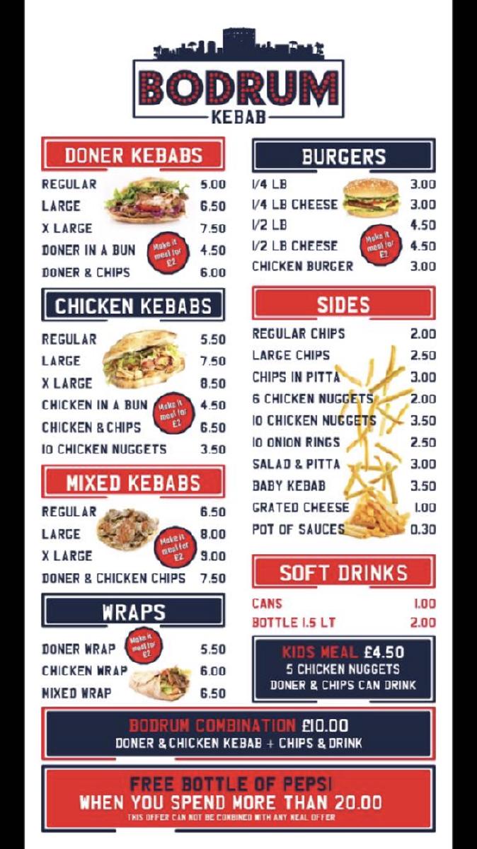 Menu at Bodrum Kebab Van, Reading