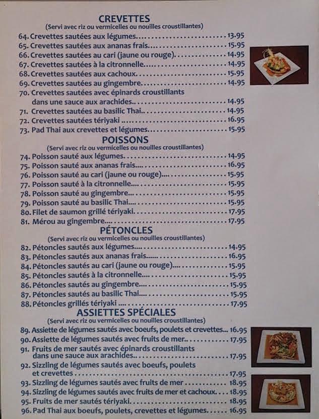 Menu au Chez Papa D'asie restaurant, Terrebonne