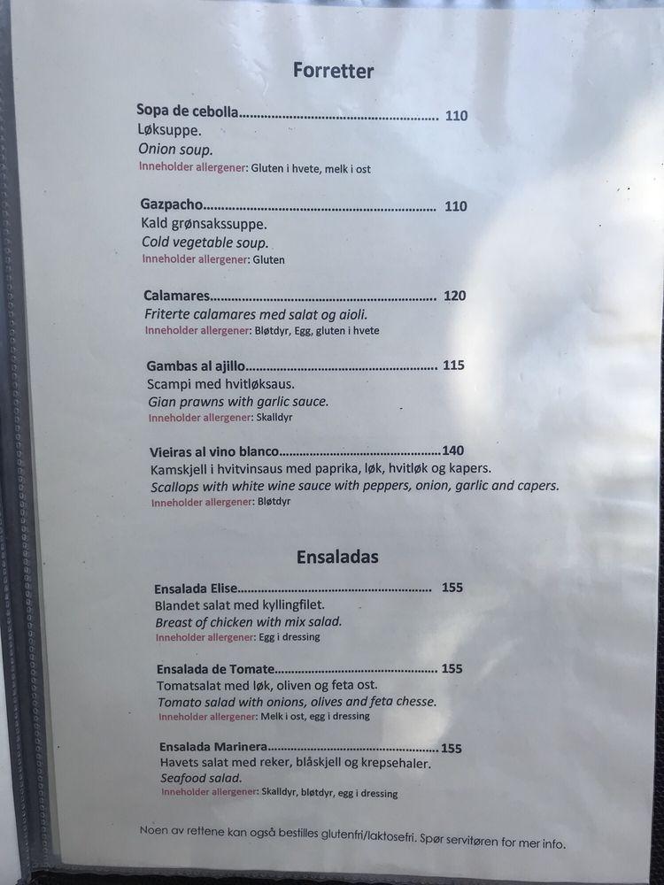 Menu at Elise Cafe AS, Oslo