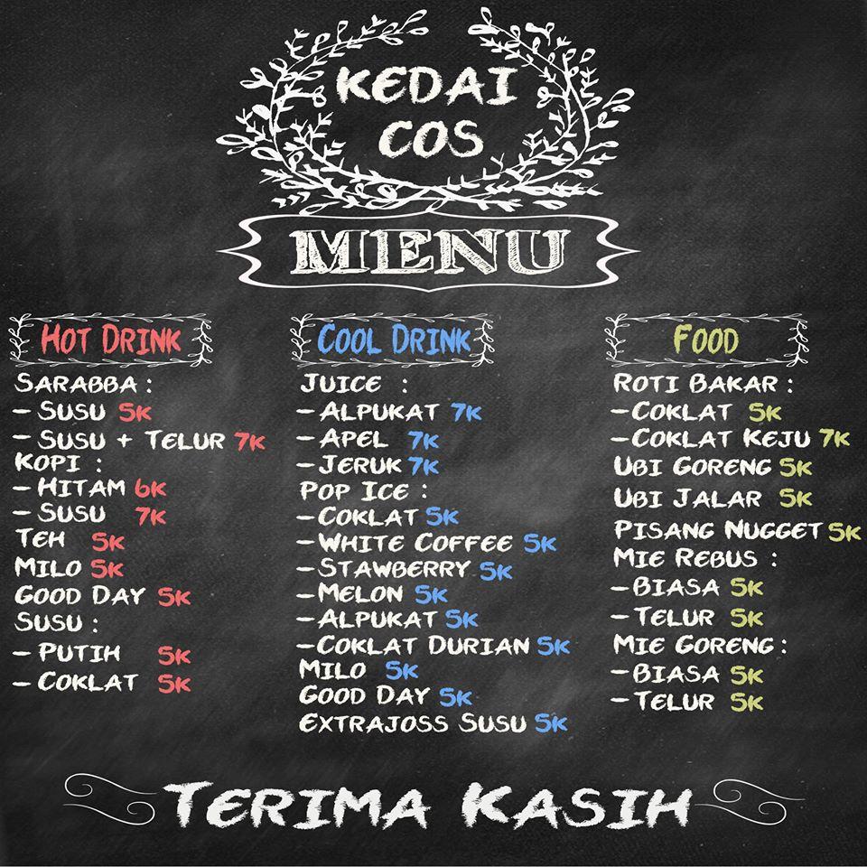 Menu at Kedai Moo cafe, Balangnipa