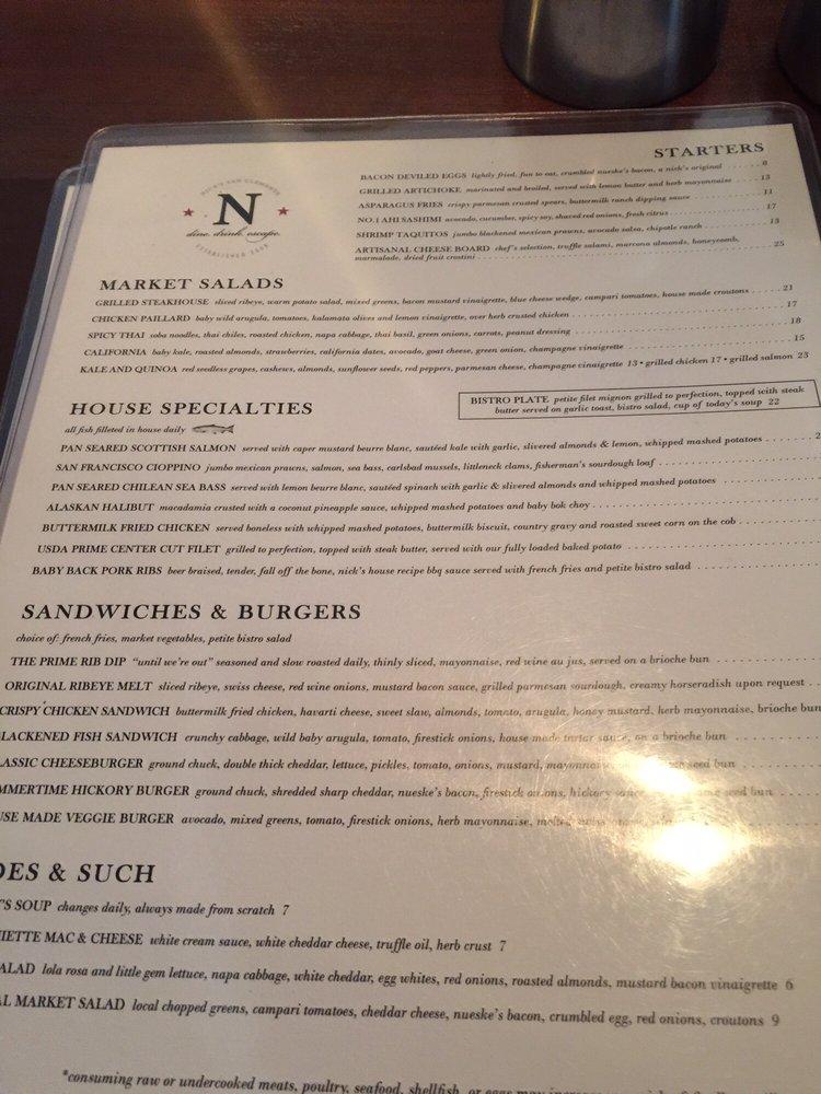 Menu at Nick's San Clemente steakhouse, San Clemente