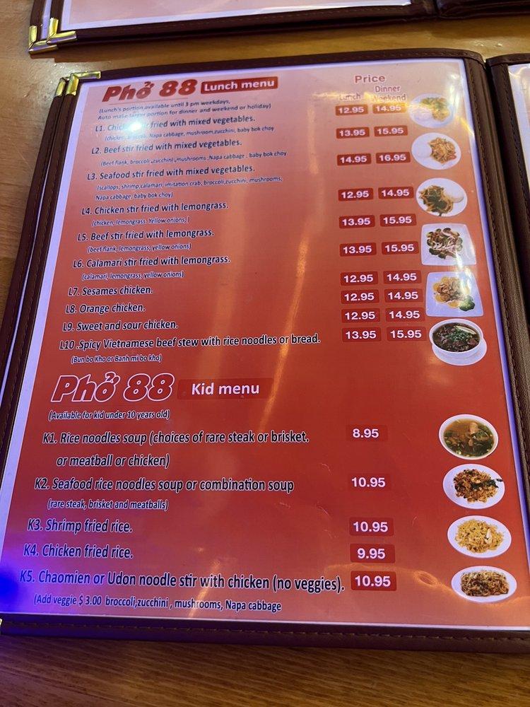 Menu at Phở 88 restaurant, Grand Junction