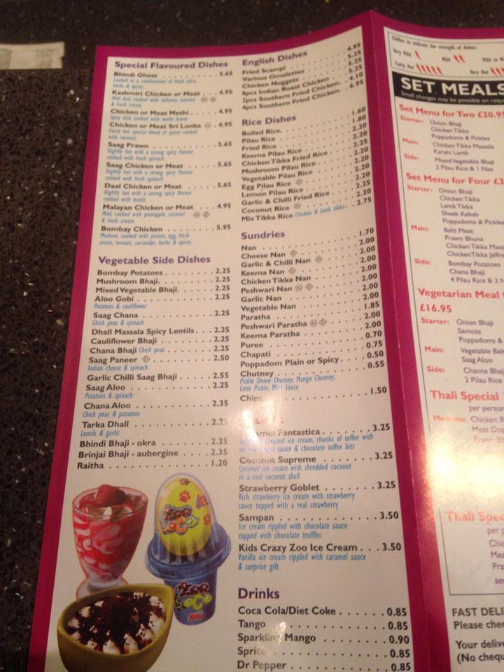 Menu at Spice fusion Bridlington restaurant, Bridlington
