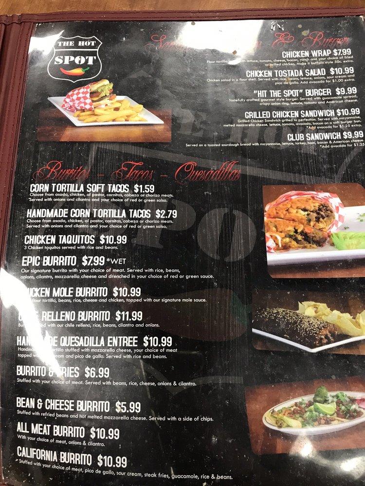 Menu at The Hot Spot restaurant, Fontana