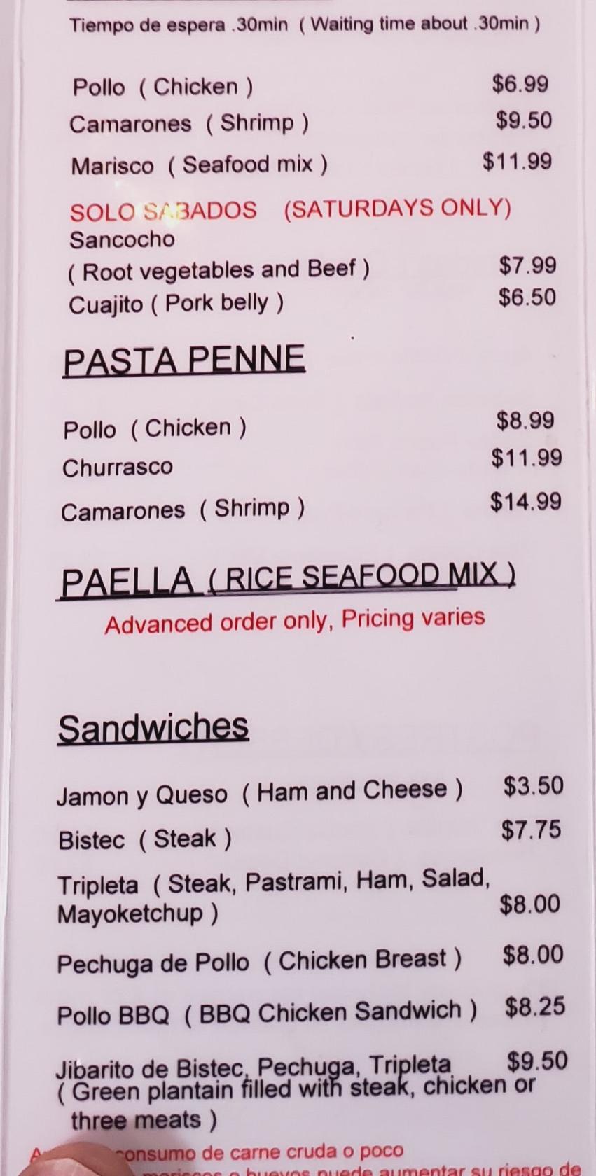 Menu at Tipico Rinconcito Colombiano (Hollywood) desserts, Hollywood