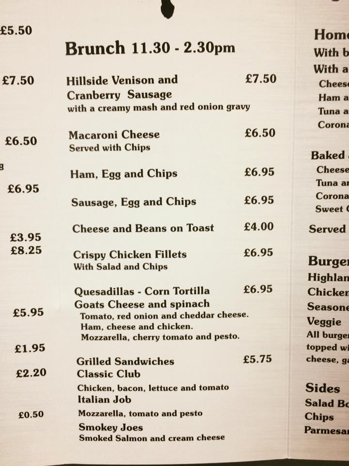 Menu at Antlers Cafe, Newtonmore
