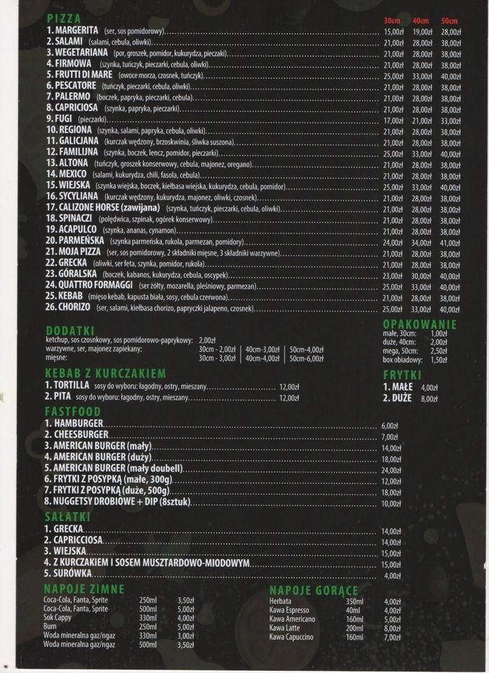Carta del pub y bar Crazy Horse Czudec, Czudec