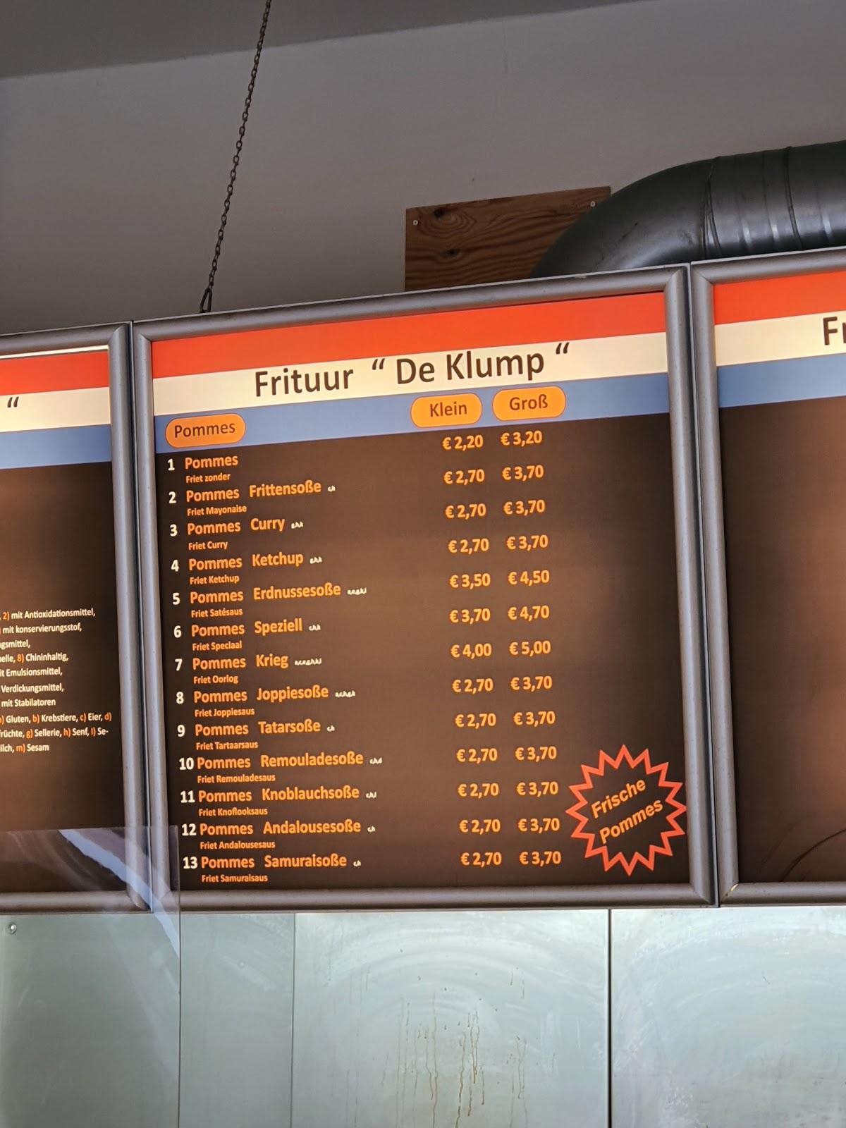 Menu at Frituur De Klump restaurant, Cochem