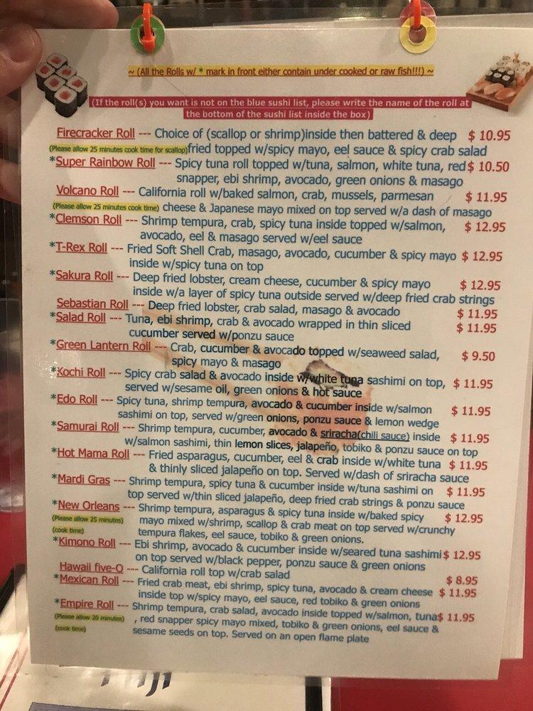 Menu at Fuji Japanese Steakhouse And Sushi Bar, Anderson