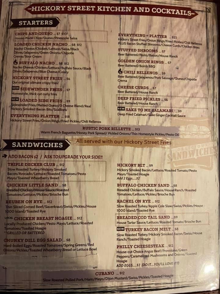 Menu at Hickory Street Bar, Sisseton