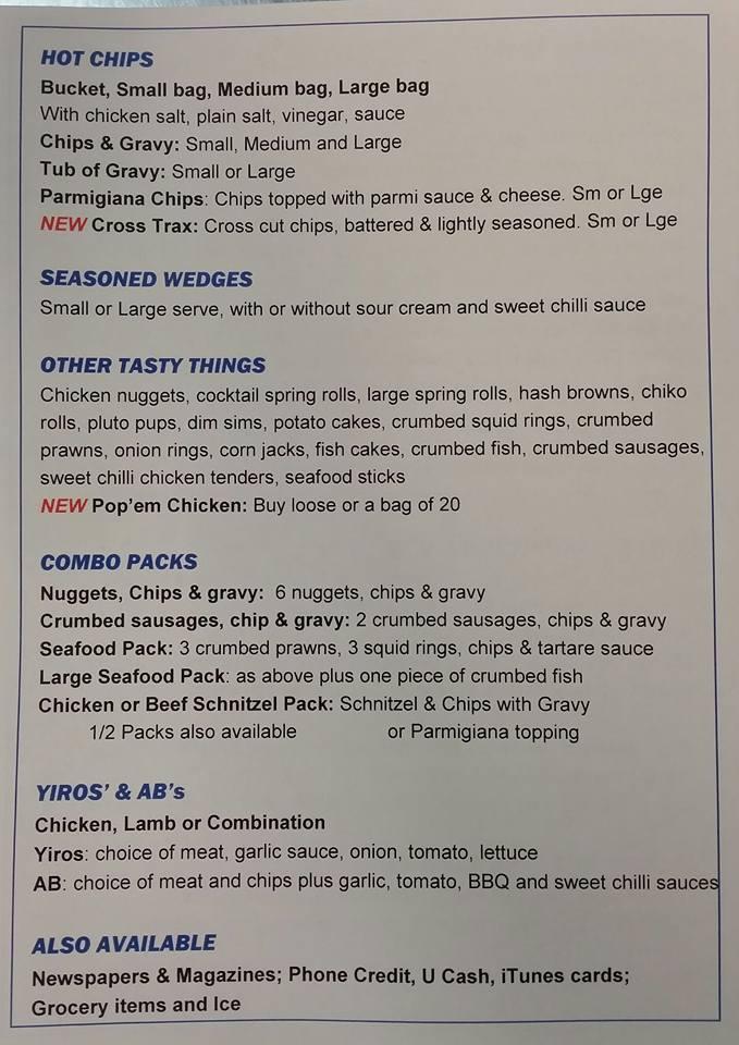 Menu at John's One Stop restaurant, Port Lincoln