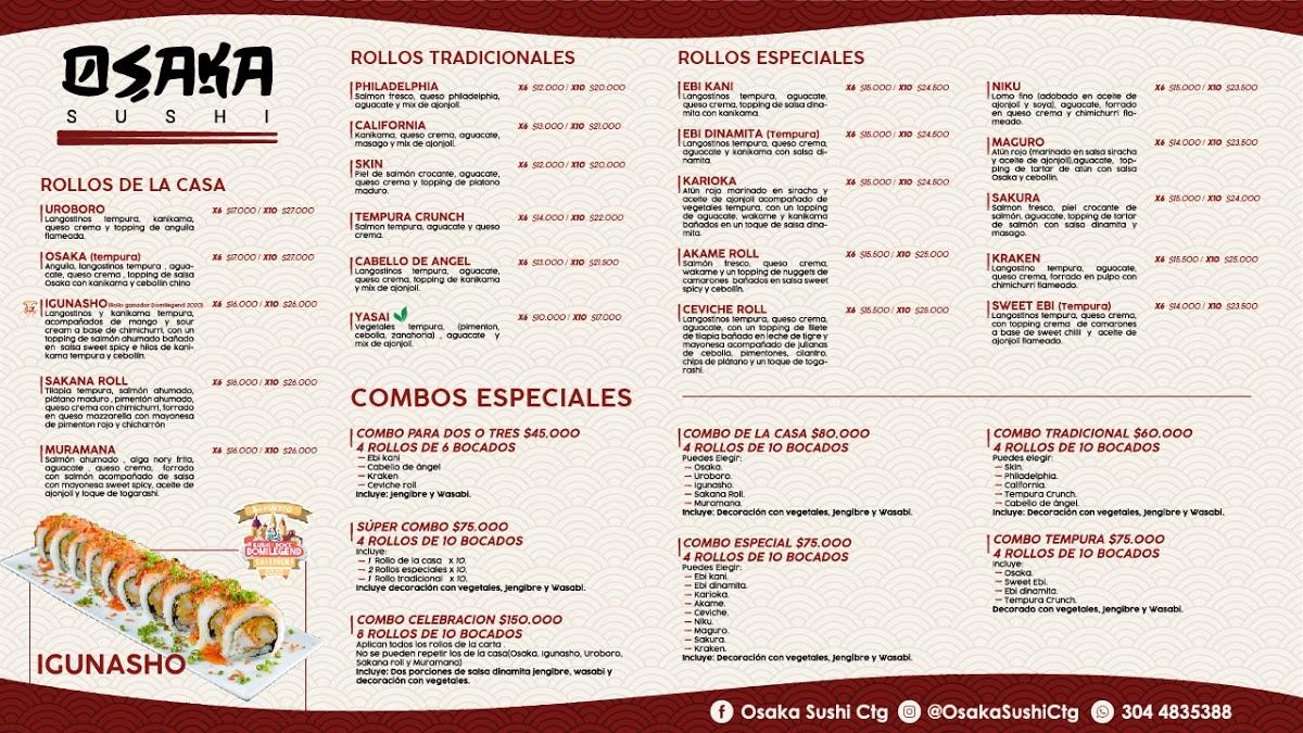 Menu at Osaka Sushi Ctg restaurant, Colombia