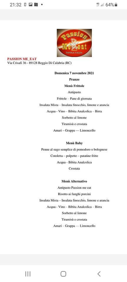 Menu at Passion me_eat restaurant, Reggio Calabria