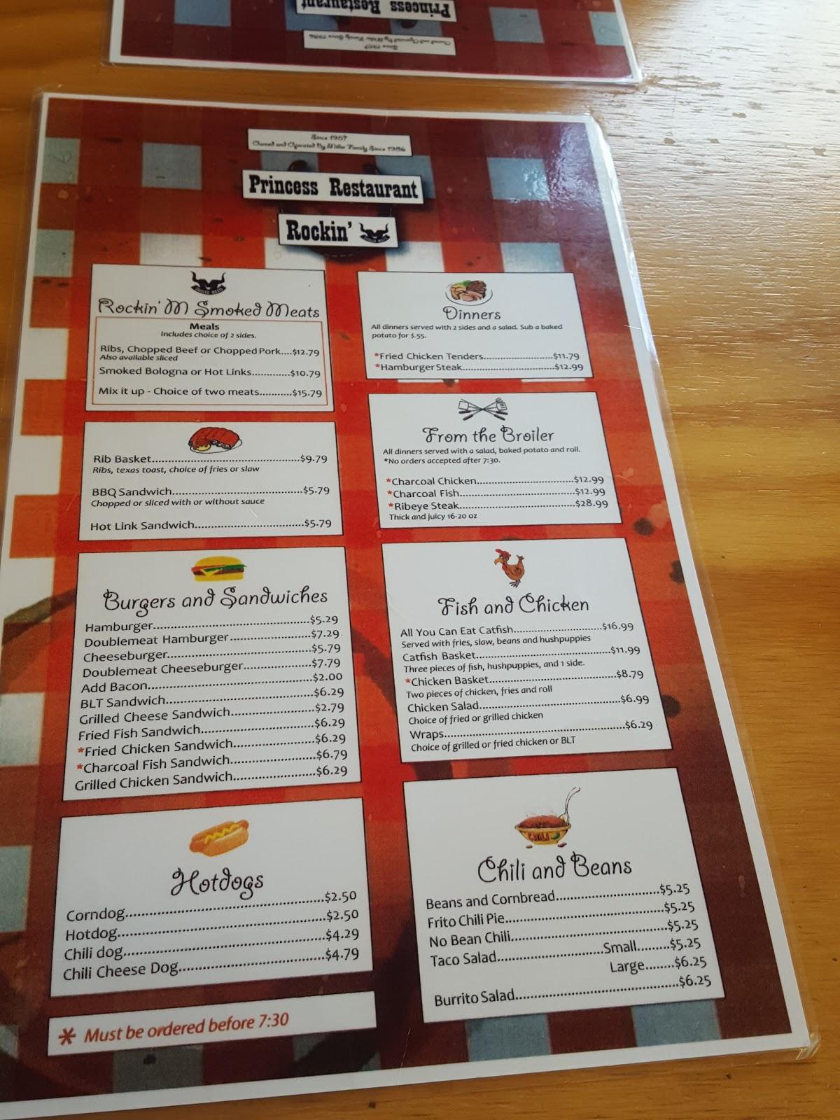Menu at Princess Restaurant, Park Hill, State Hwy 82