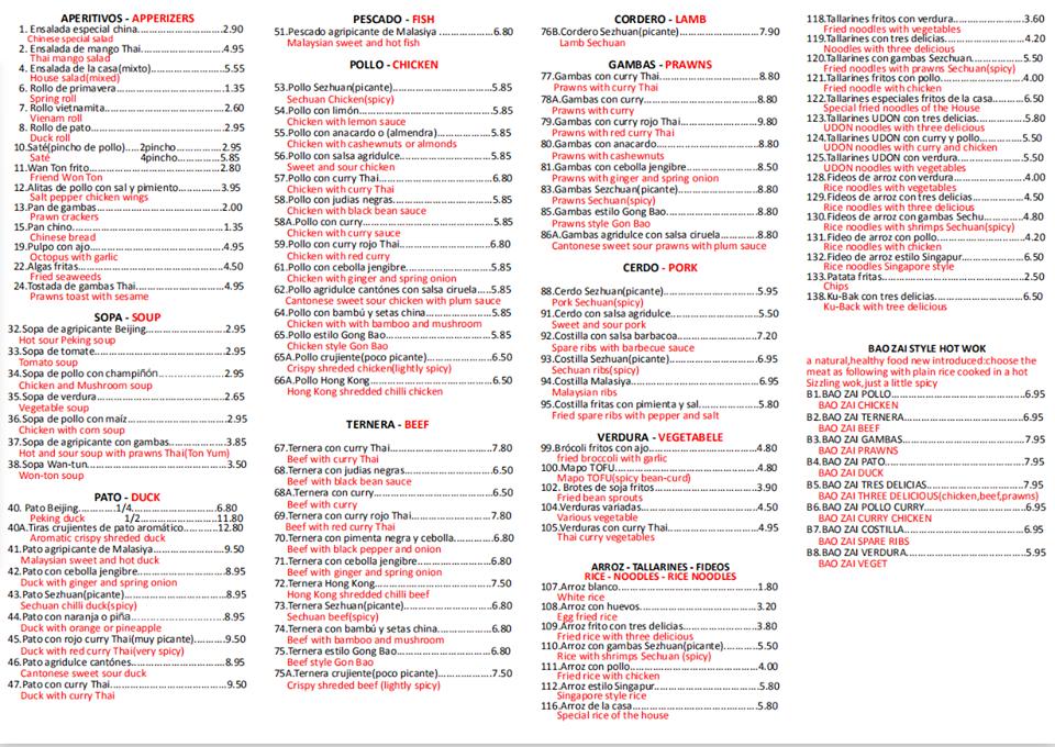 Menu at Restaurant Asia Maribo Kitchen, Mojácar, Paseo del Mediterraneo ...