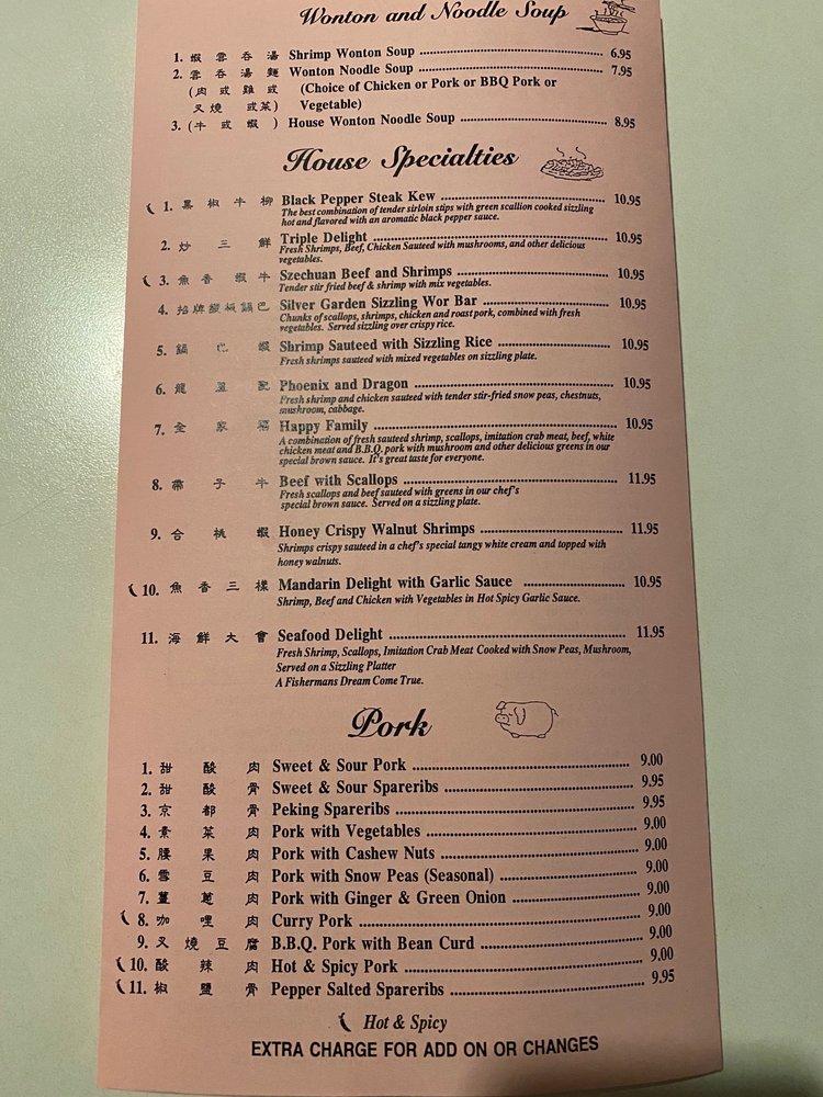 Menu at Silver Garden & Mongolian BBQ, Sacramento
