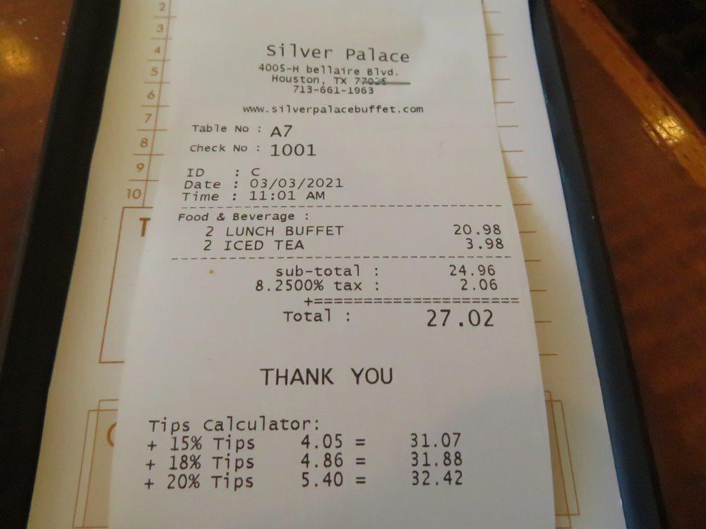 Menu at Silver Palace restaurant, Houston
