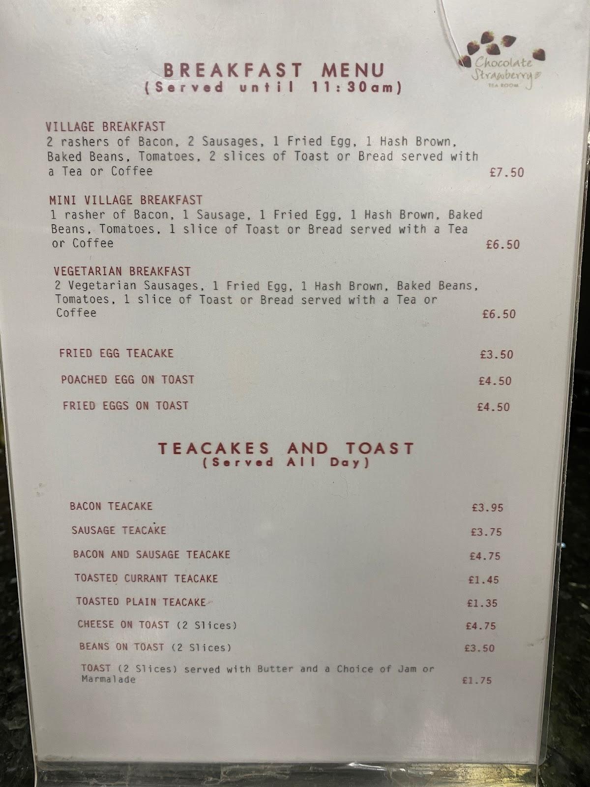 Menu at The Chocolate Strawberry Cafe Tearoom, Nelson