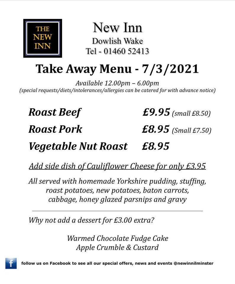 Menu at The New Inn pub & bar, Ilminster