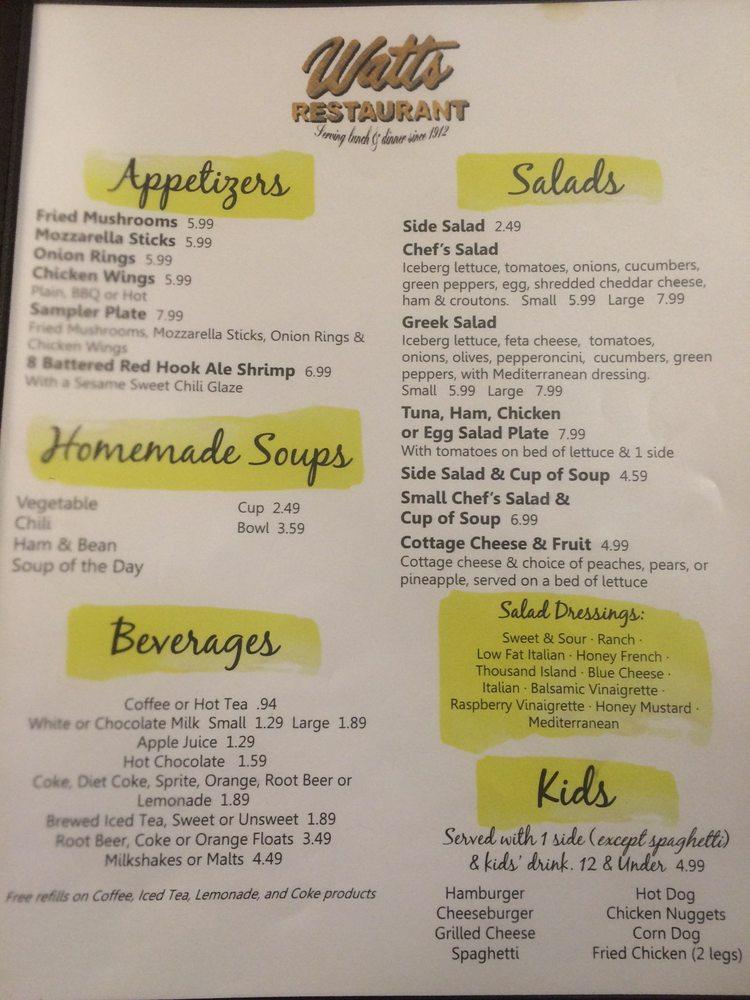 Menu at Watts Cafeteria, Utica