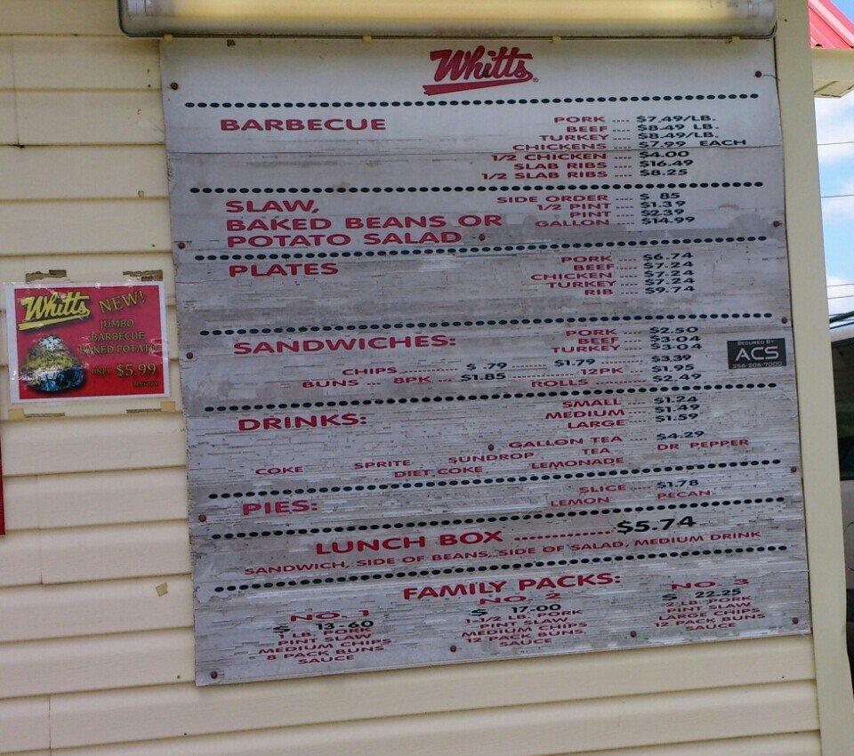 Carta de Whitt’s BBQ, Ardmore