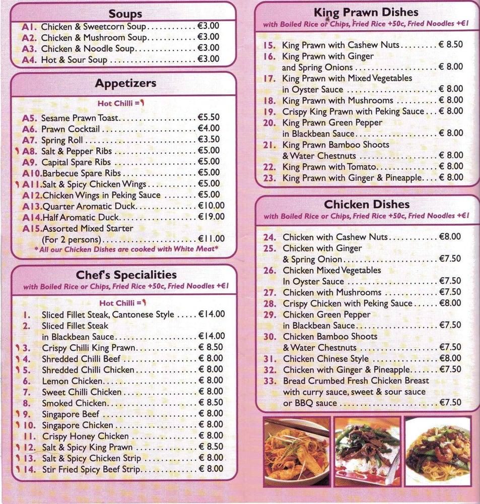 Menu at Take Away fast food, Ireland, Main Street