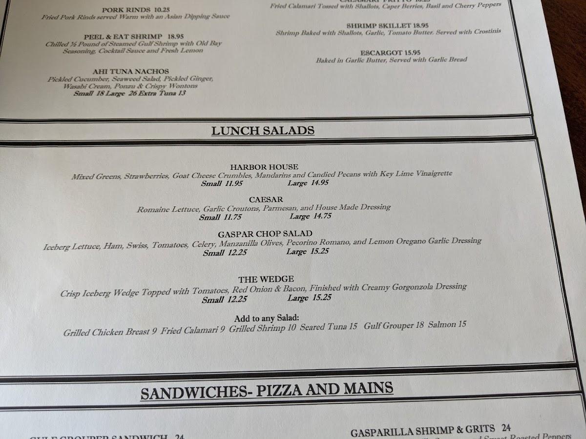 Menu at Eagle Grille & Miller's Dockside restaurant, Boca Grande