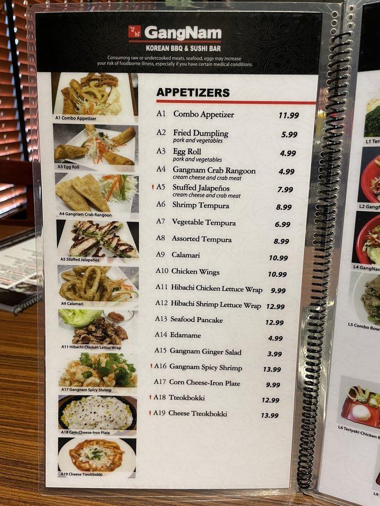 Menu at GangNam Korean BBQ, Wichita