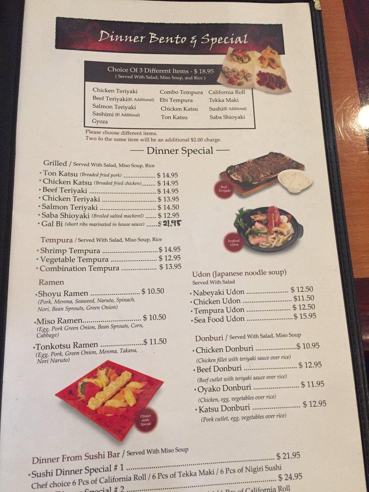 Menu at Harumi Sushi restaurant, Round Hill Village