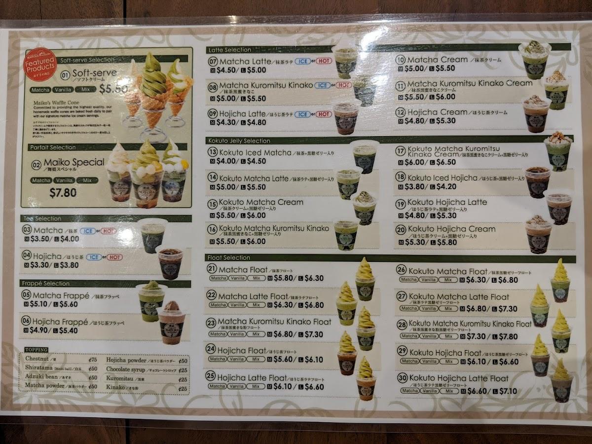 Menu at Matcha Cafe Maiko, Charlotte