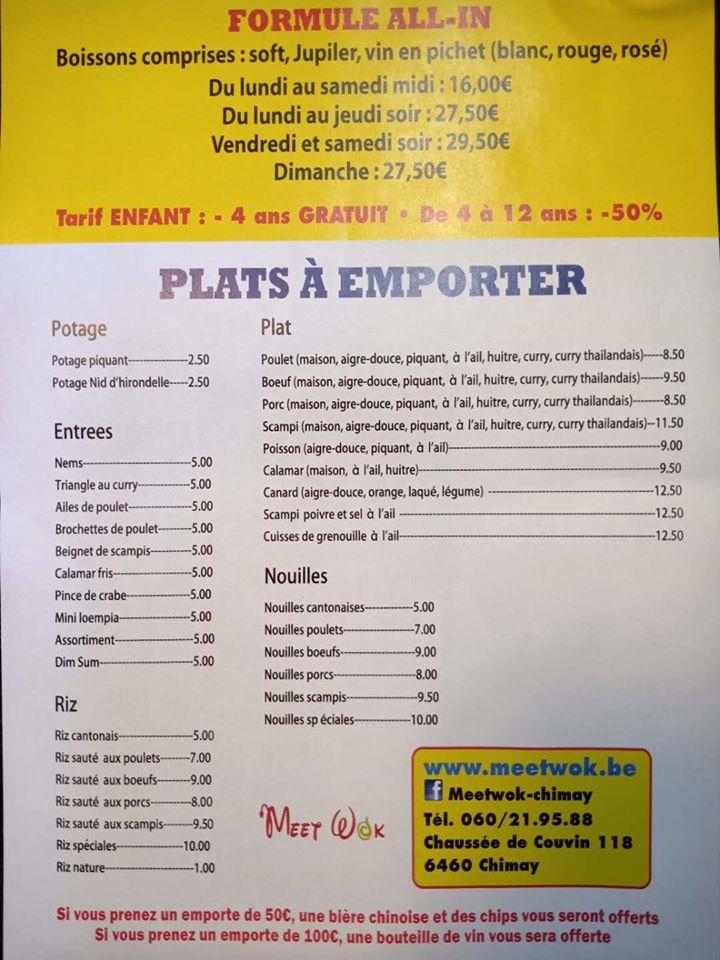 Menu at Meet Wok, Chimay
