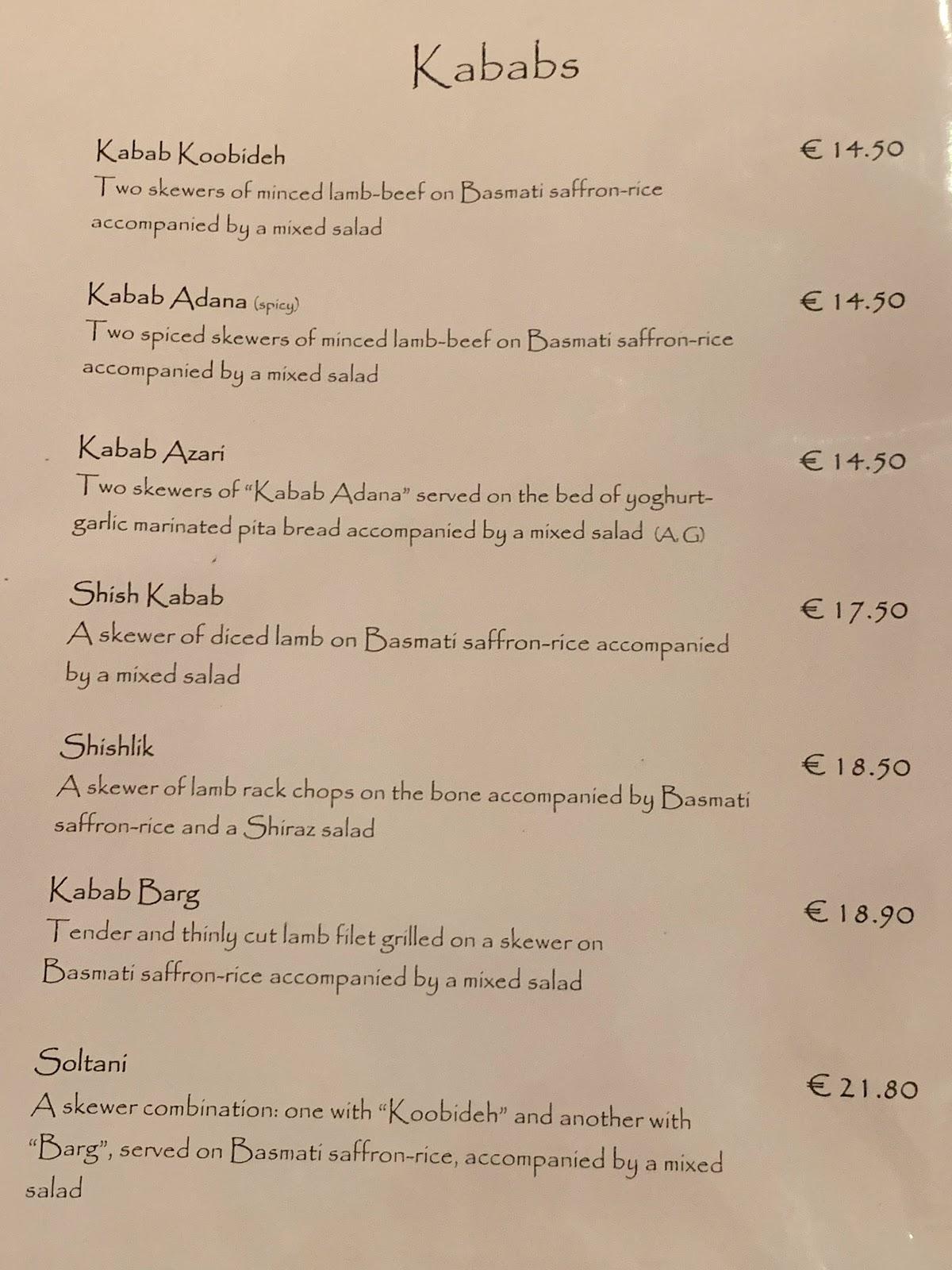 Speisekarte von Restaurant Pars, Wien