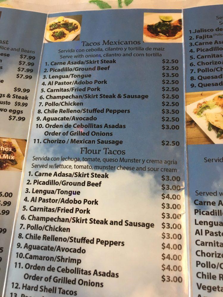 Menu at Taco Lindo restaurant, Naples, Santa Barbara Blvd