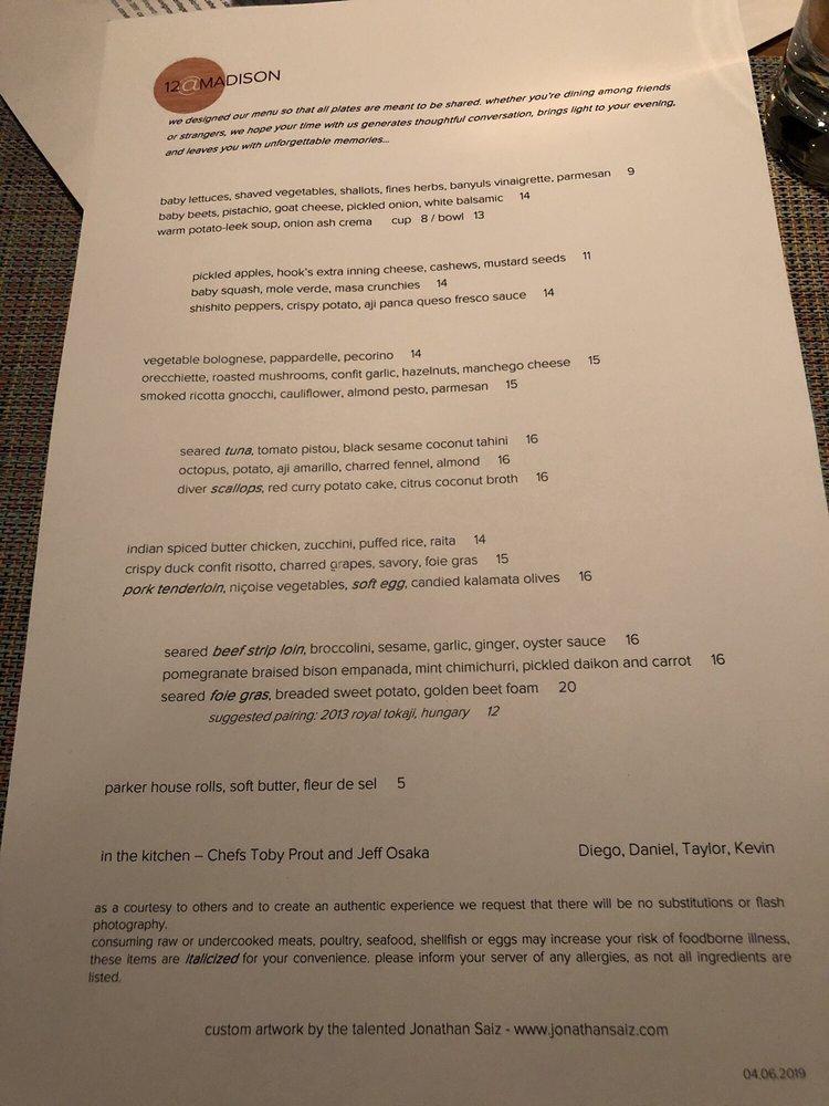 Menu at 12@MADISON pub & bar, Denver
