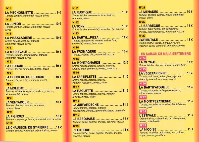 Menu at Barth Pizza, Meyras