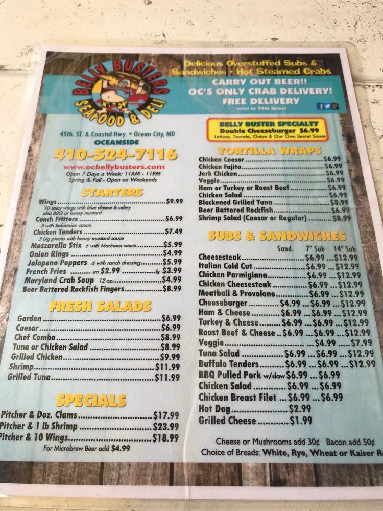 Menu at Belly Busters restaurant, Ocean City