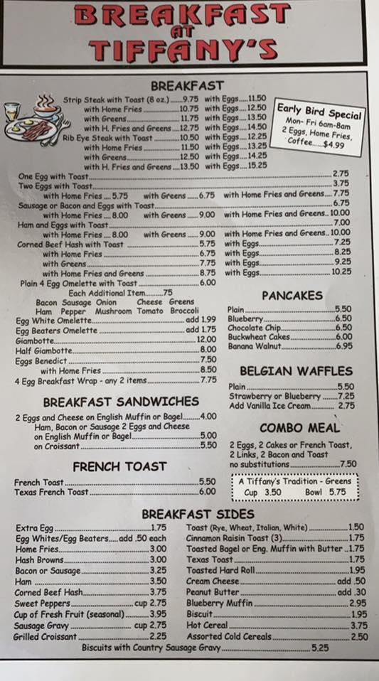 Menu at Breakfast At Tiffany's restaurant, Clinton, NY-5