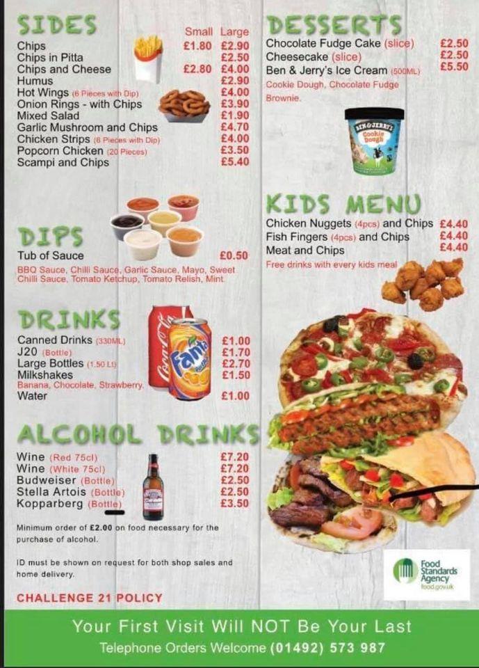 Menu at Conwy Kebab, Burger & Pizza House fast food, Conwy