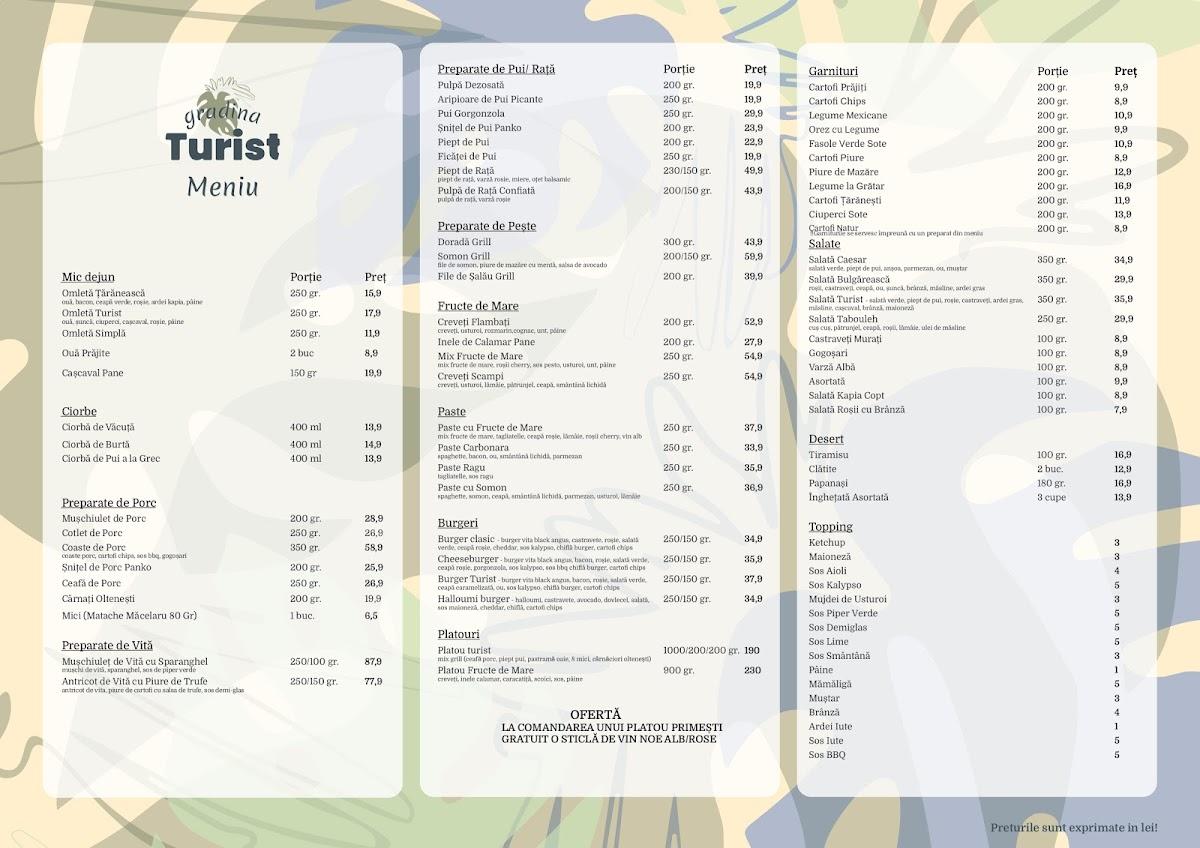 Menu at Gradina Turist, Eforie Nord