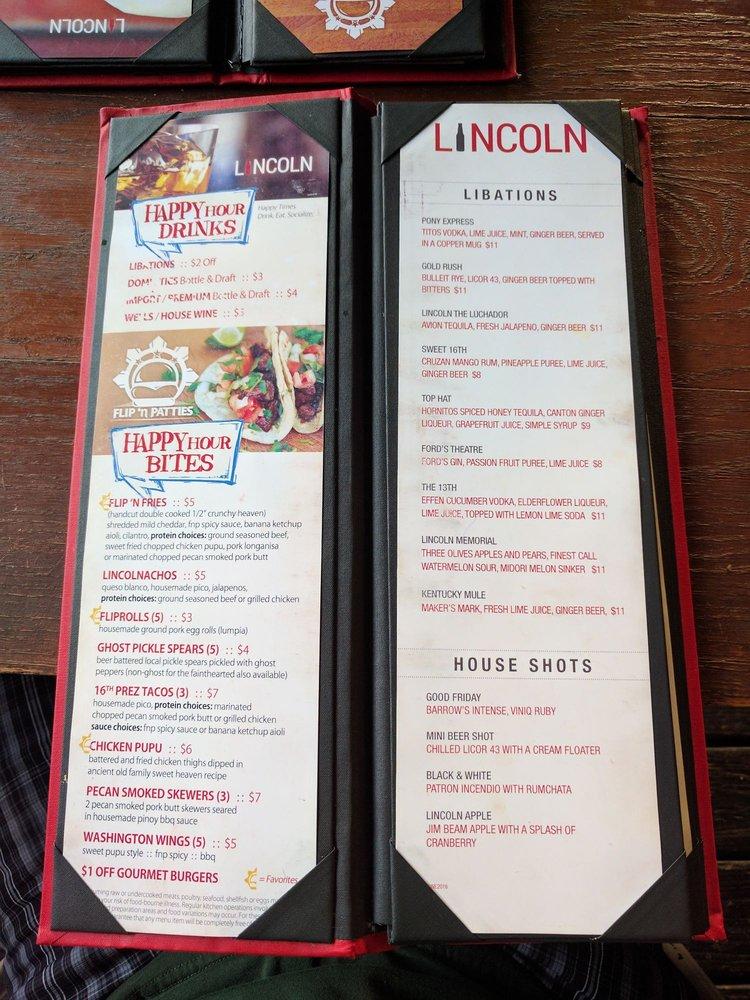 Menu at Lincoln Bar, Houston