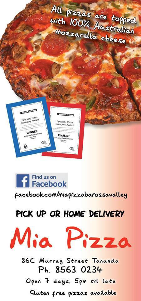 Menu at Mia Pizza pizzeria, Tanunda