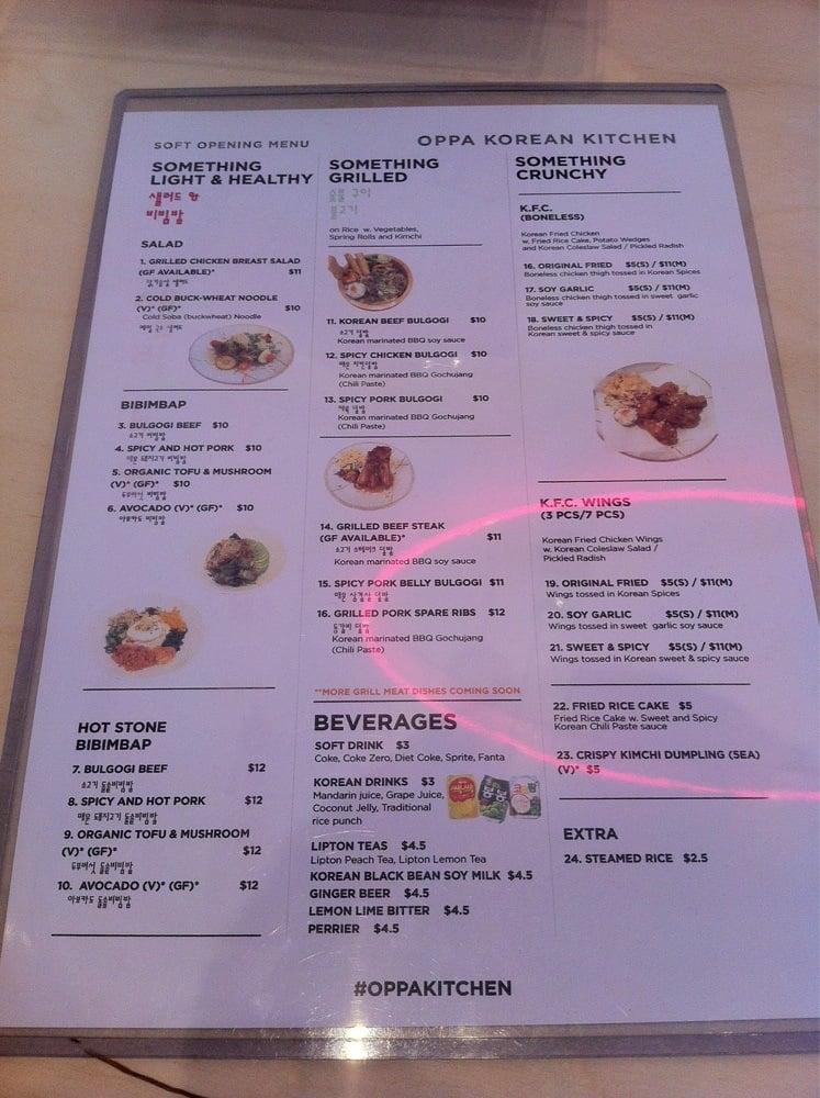 Menu at Oppa Kitchen restaurant, Melbourne