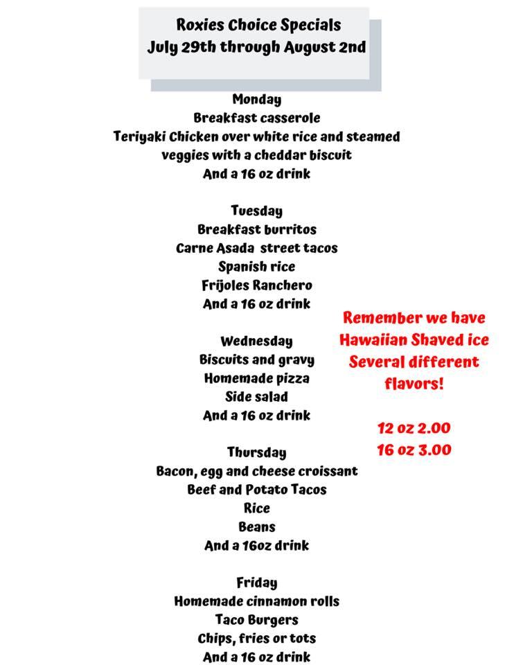 Menu at Roxie's on the River restaurant, Wichita