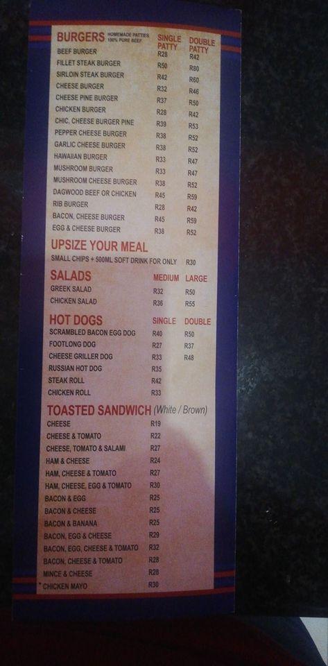 Menu at SUPA MARIOS WILGEHOF pizzeria, Bloemfontein, 7 Halse St