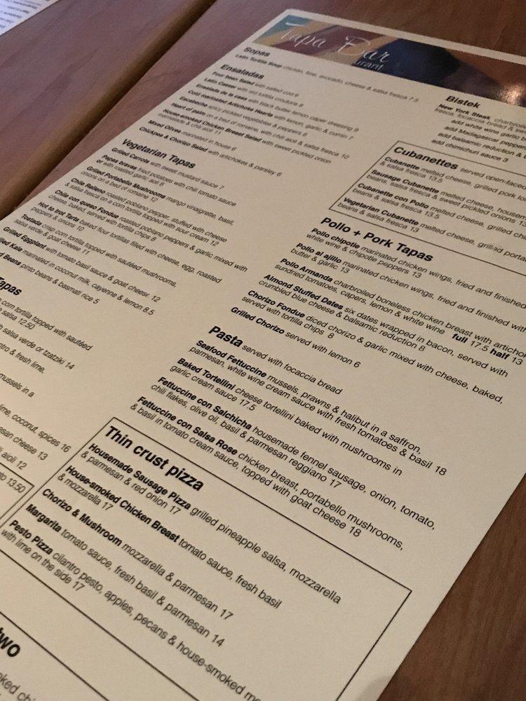 Menu at Tapa Bar, Victoria