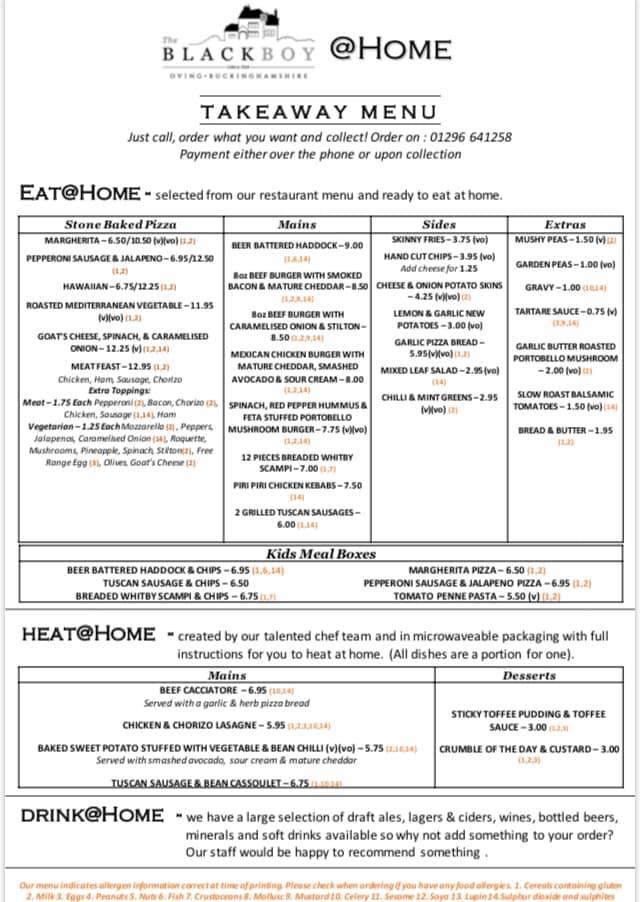Menu at The Black Boy pub & bar, Waddesdon, Church Ln