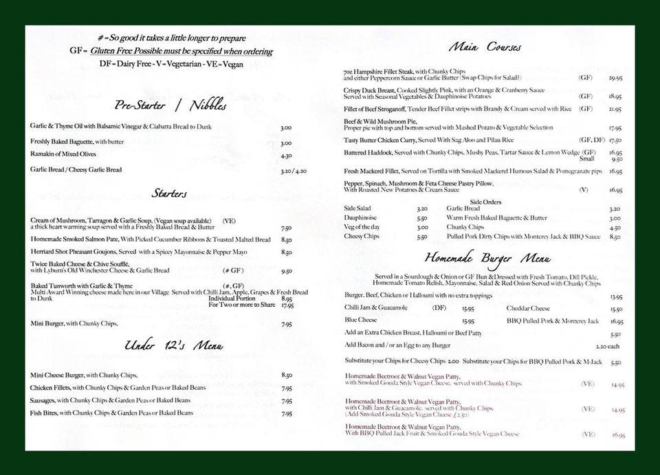 Menu at The Fur & Feathers pub & bar, Basingstoke