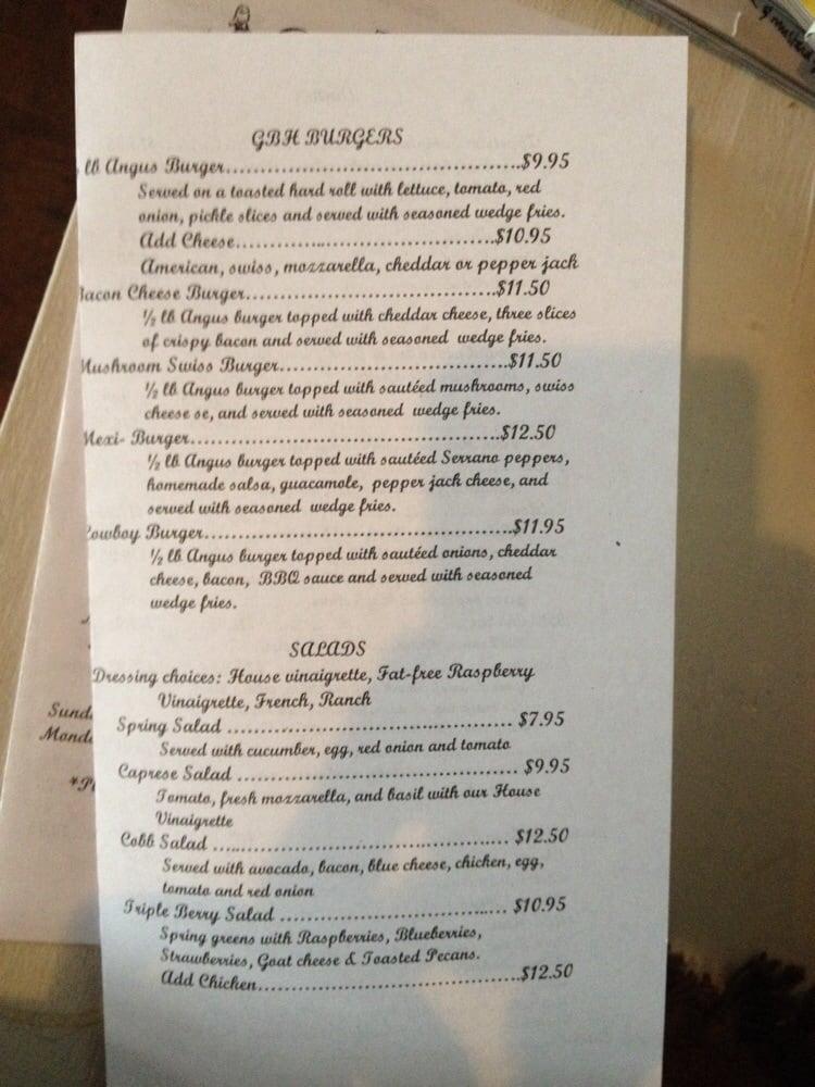 Menu at The Gingerbread House cafe, Muskego