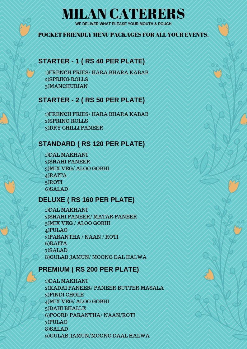 Menu at The Milan's, Delhi